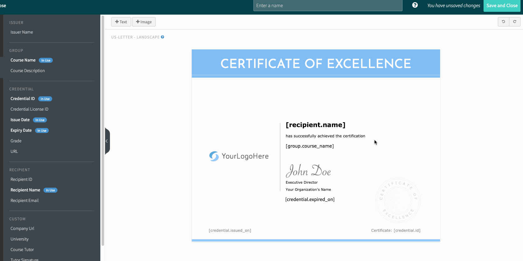How Do I Format the Text on a Credential Design?